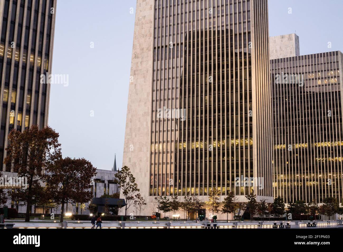 ALBANY, UNITED STATES - Feb 21, 2021: Agency buildings during sunset ...