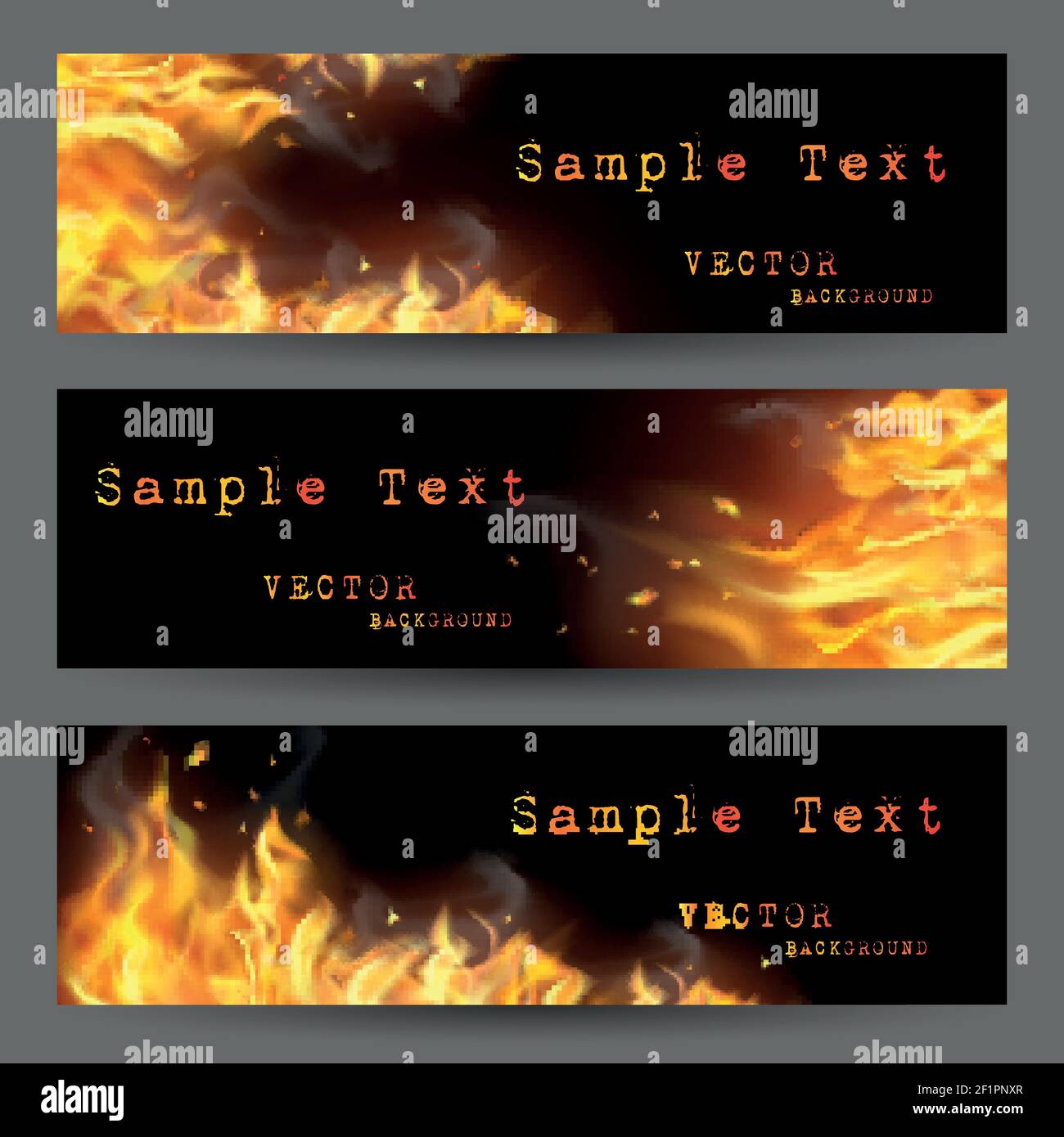 Fire flame horizontal banners set with sparks and places for text on ...