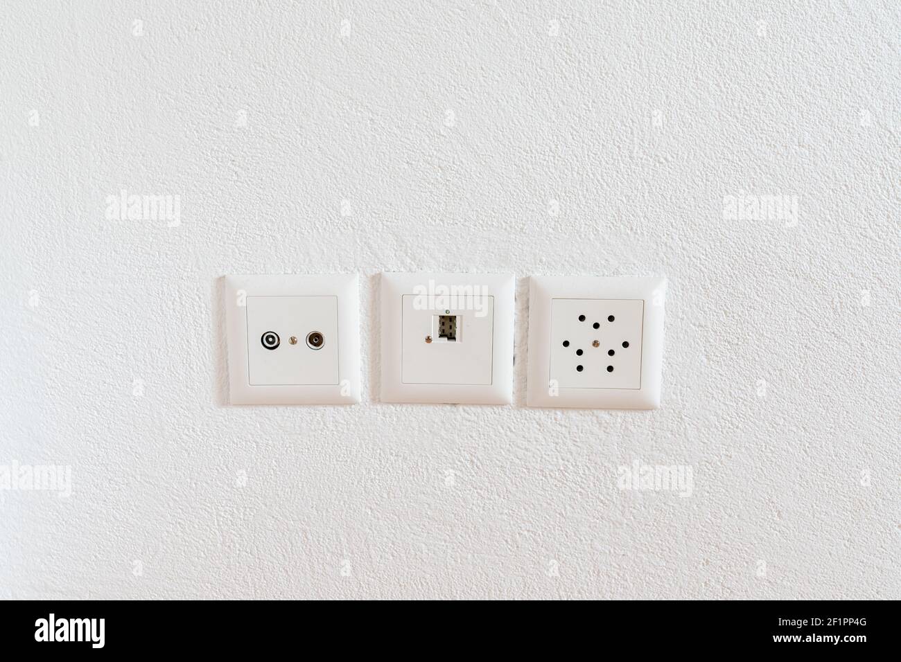 A close up view of sockets for television Stock Photo - Alamy