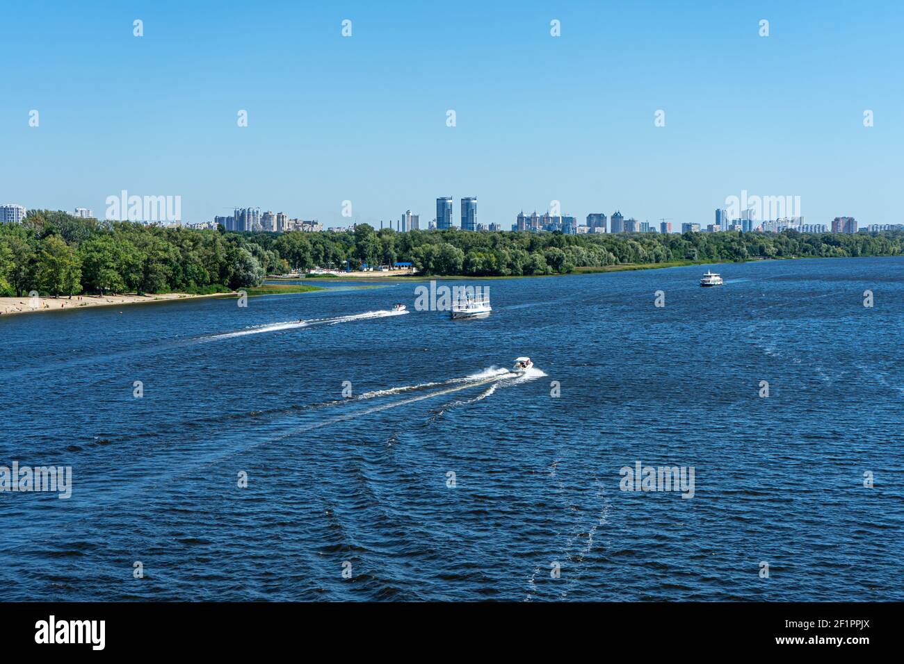 KYIV, UKRAINE - AUGUST 30,2020: Panoramic view of Podol district and ...