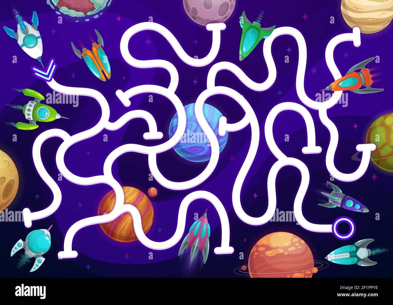 Kids game maze with alien rockets and planets. Child labyrinth with ...