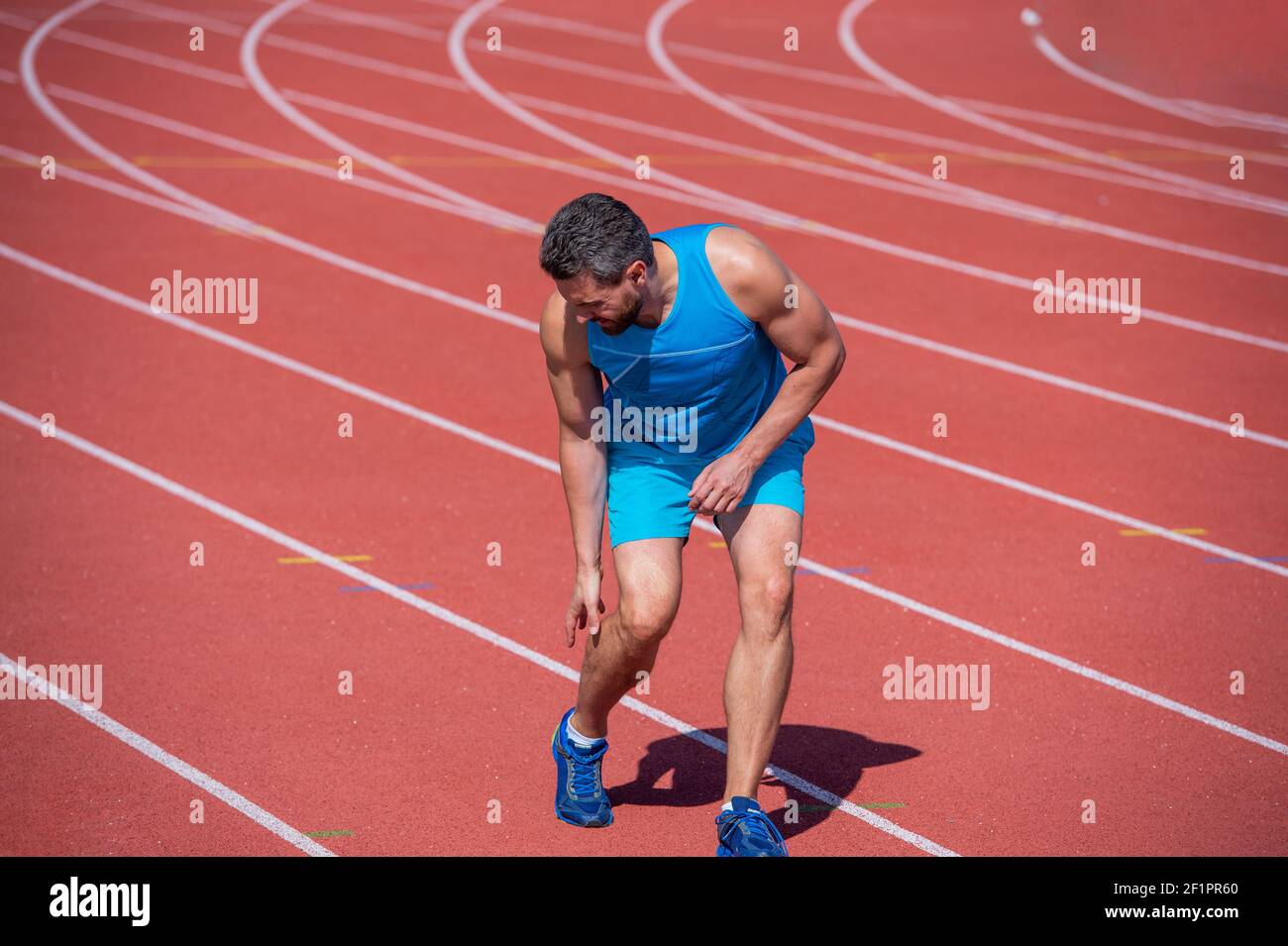 sportsman feel hurt. sharp pain. muscular guy has sport trauma. man ...
