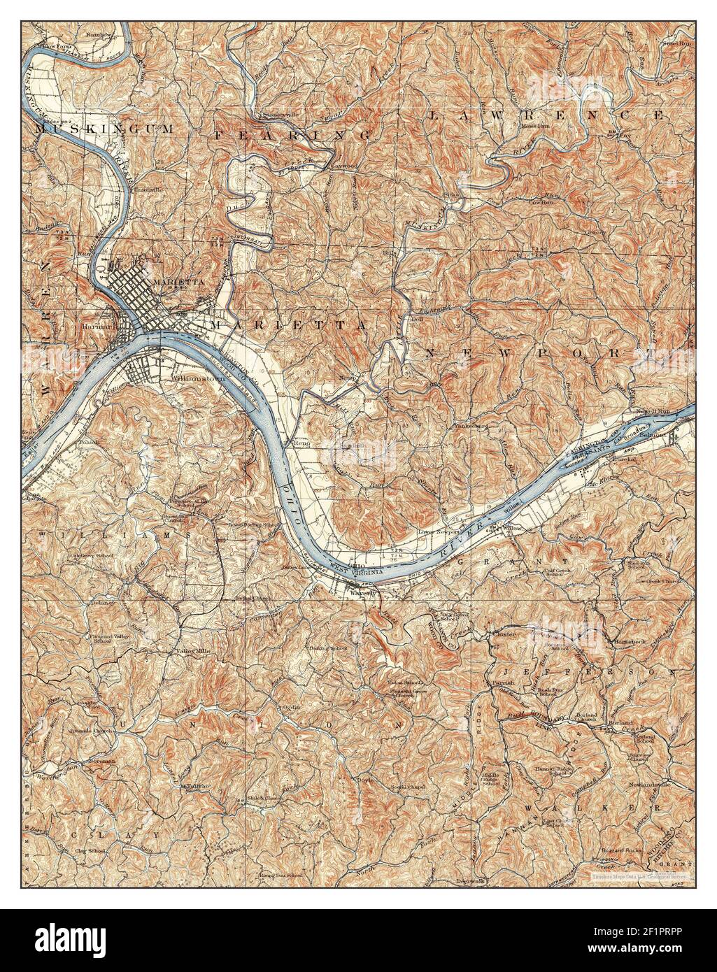 Marietta, Ohio, map 1927, 1:62500, United States of America by Timeless ...