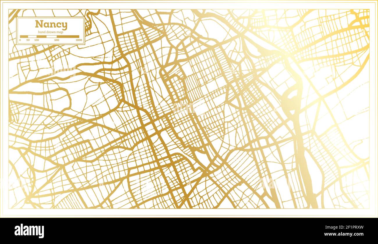 Nancy France City Map in Retro Style in Golden Color. Outline Map ...