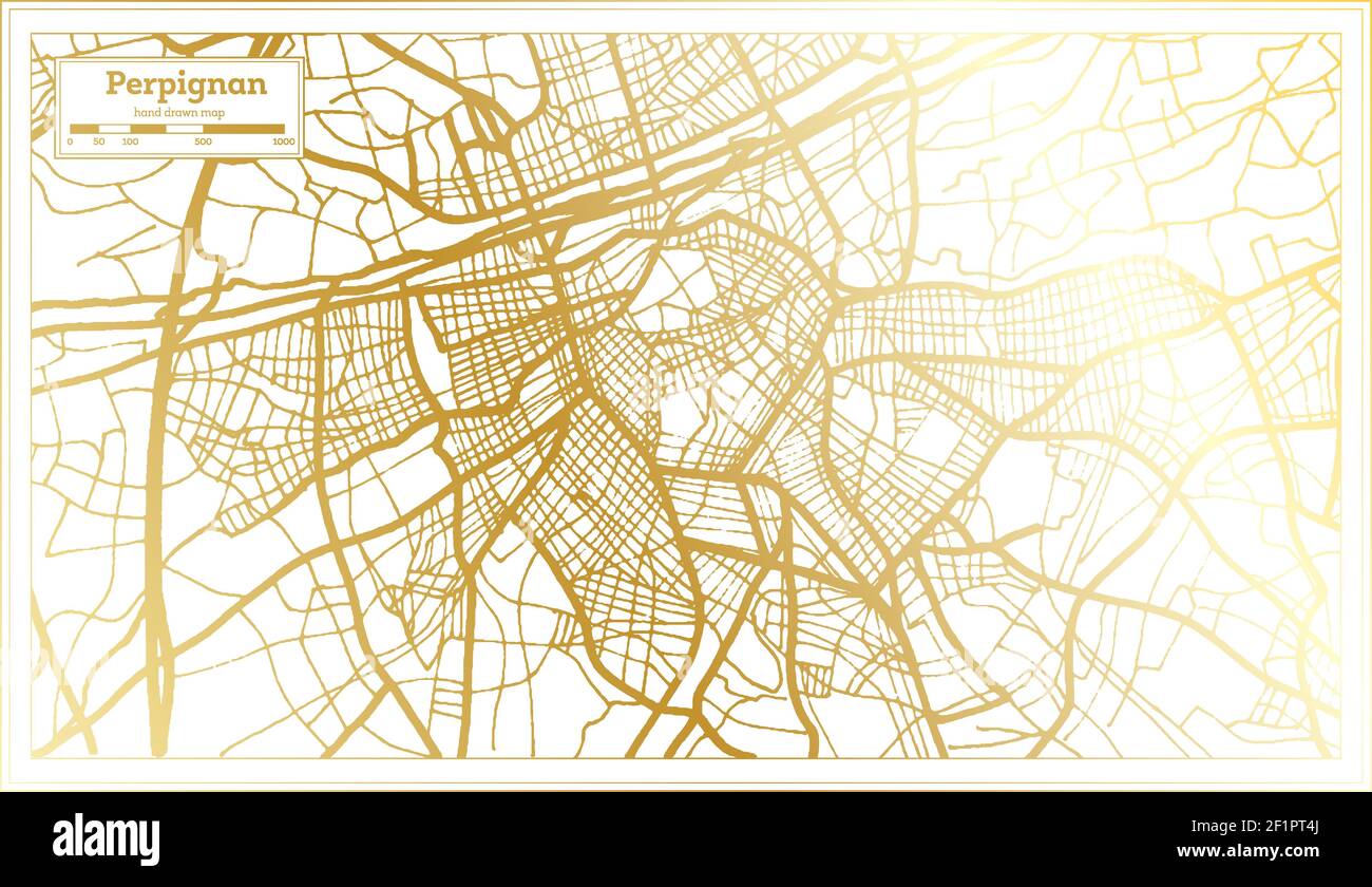 Perpignan France City Map in Retro Style in Golden Color. Outline Map ...