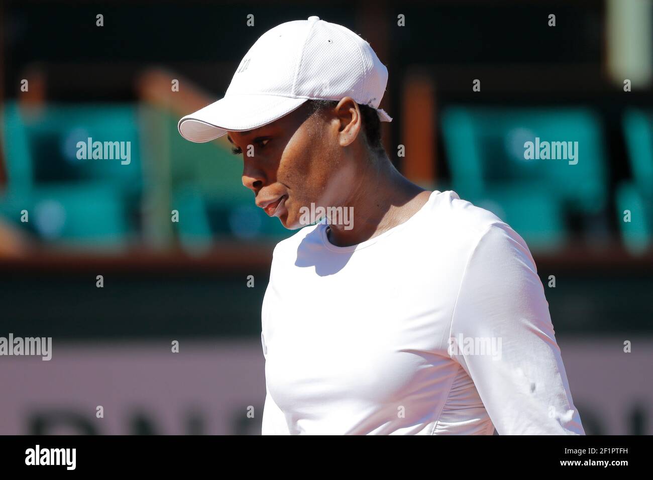 Venus Williams (USA) at practice on Philippe Chatrier tennis stadium during the Roland Garros ...