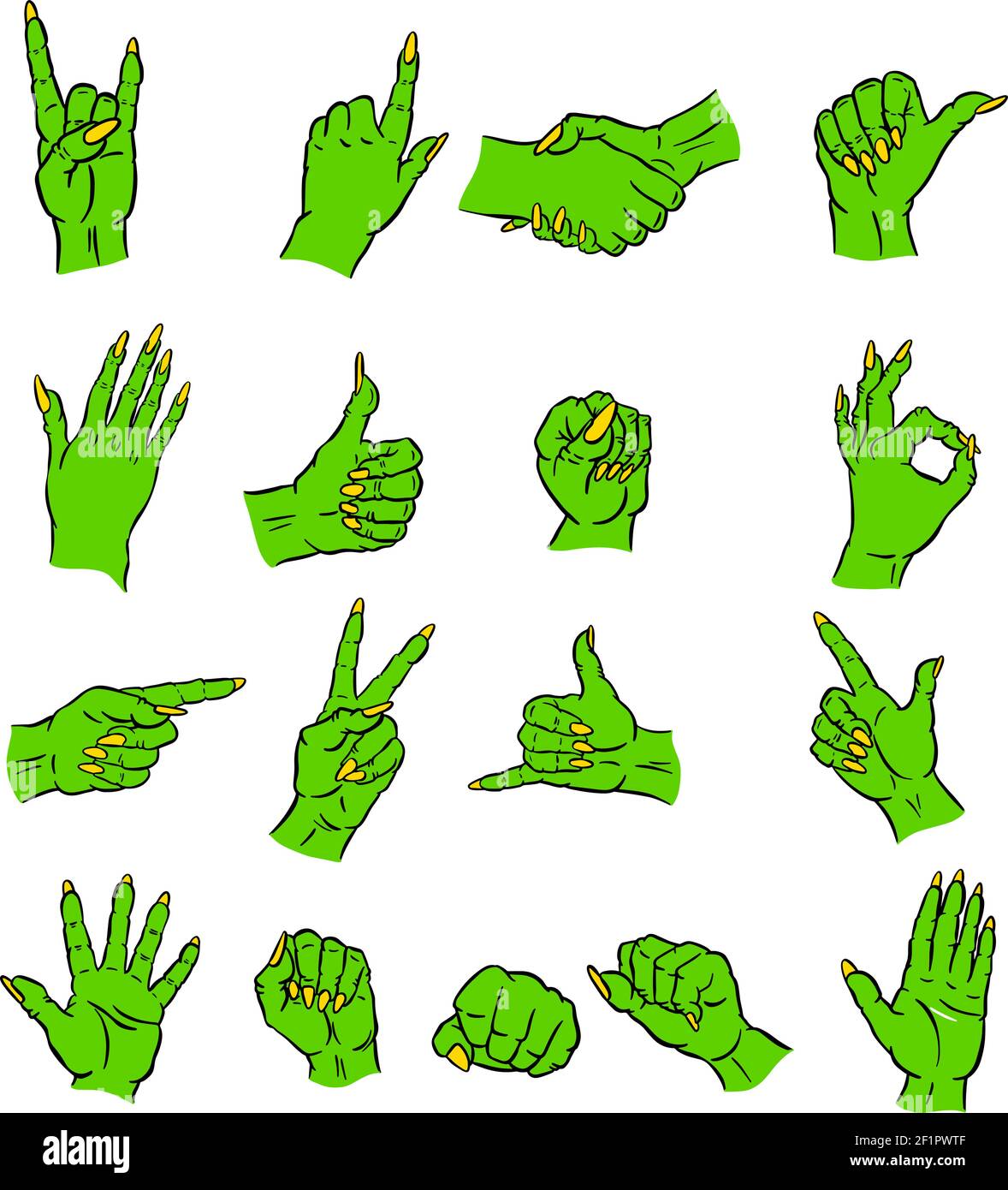 Zombie Undead Hand Gesture Signs With Nails Vector Icons Stock Vector ...