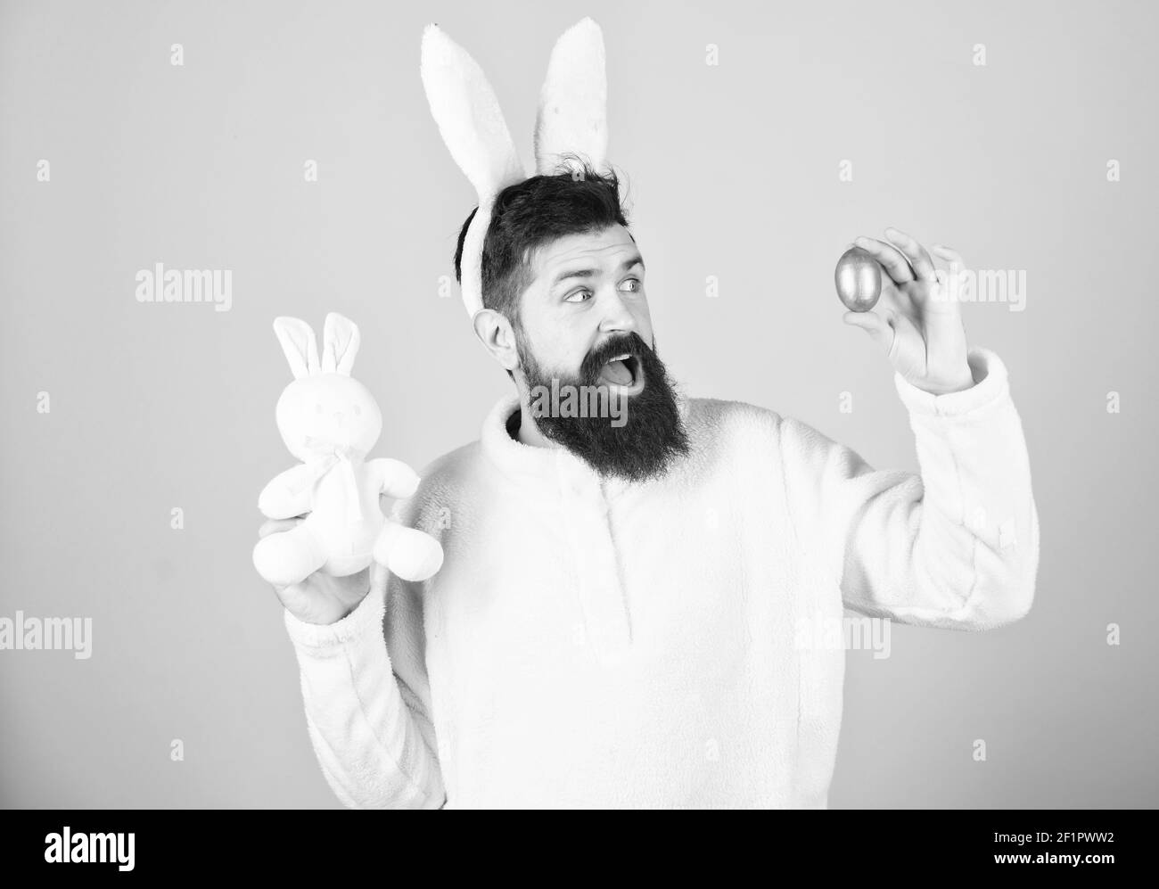Funny bunny man soft ears. Easter activities concept. Weirdo concept ...