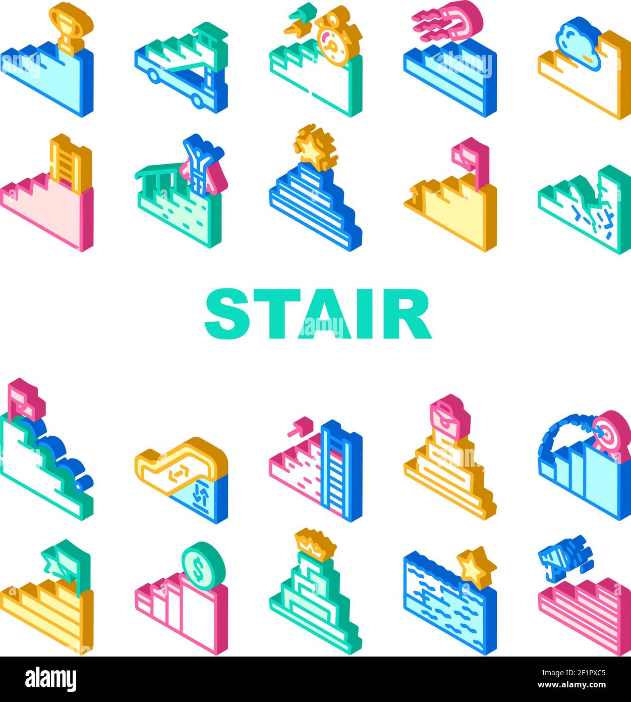Stair And Achievement Collection Icons Set Vector Stock Vector Image ...