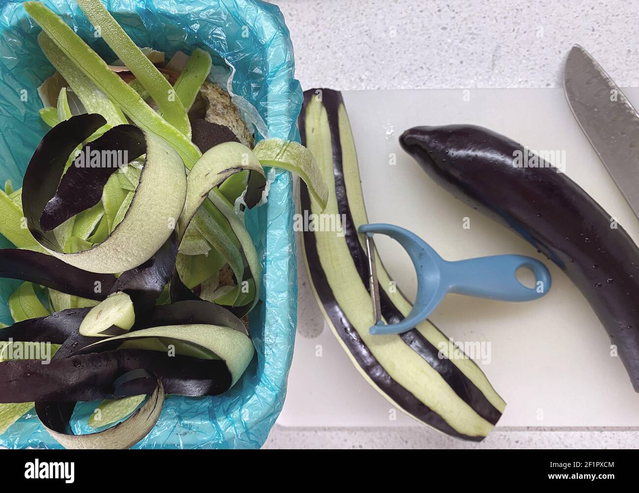 Domestic organic waste. Pieces of vegetables and fruit for bio ...