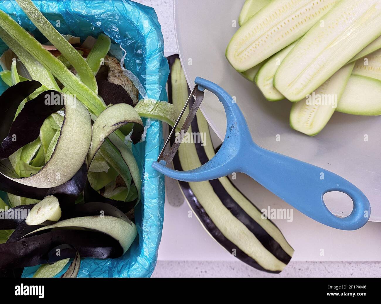 Domestic organic waste. Pieces of vegetables and fruit for bio ...