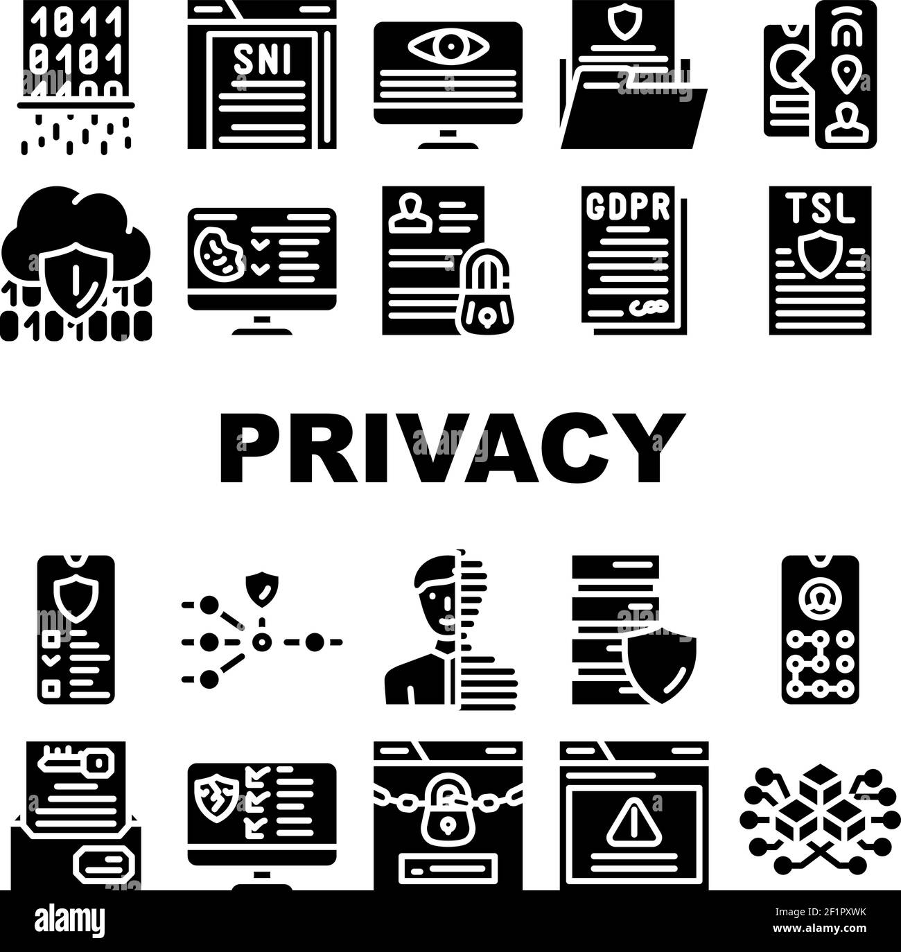 Privacy Policy Protect Collection Icons Set Vector Stock Vector Image ...