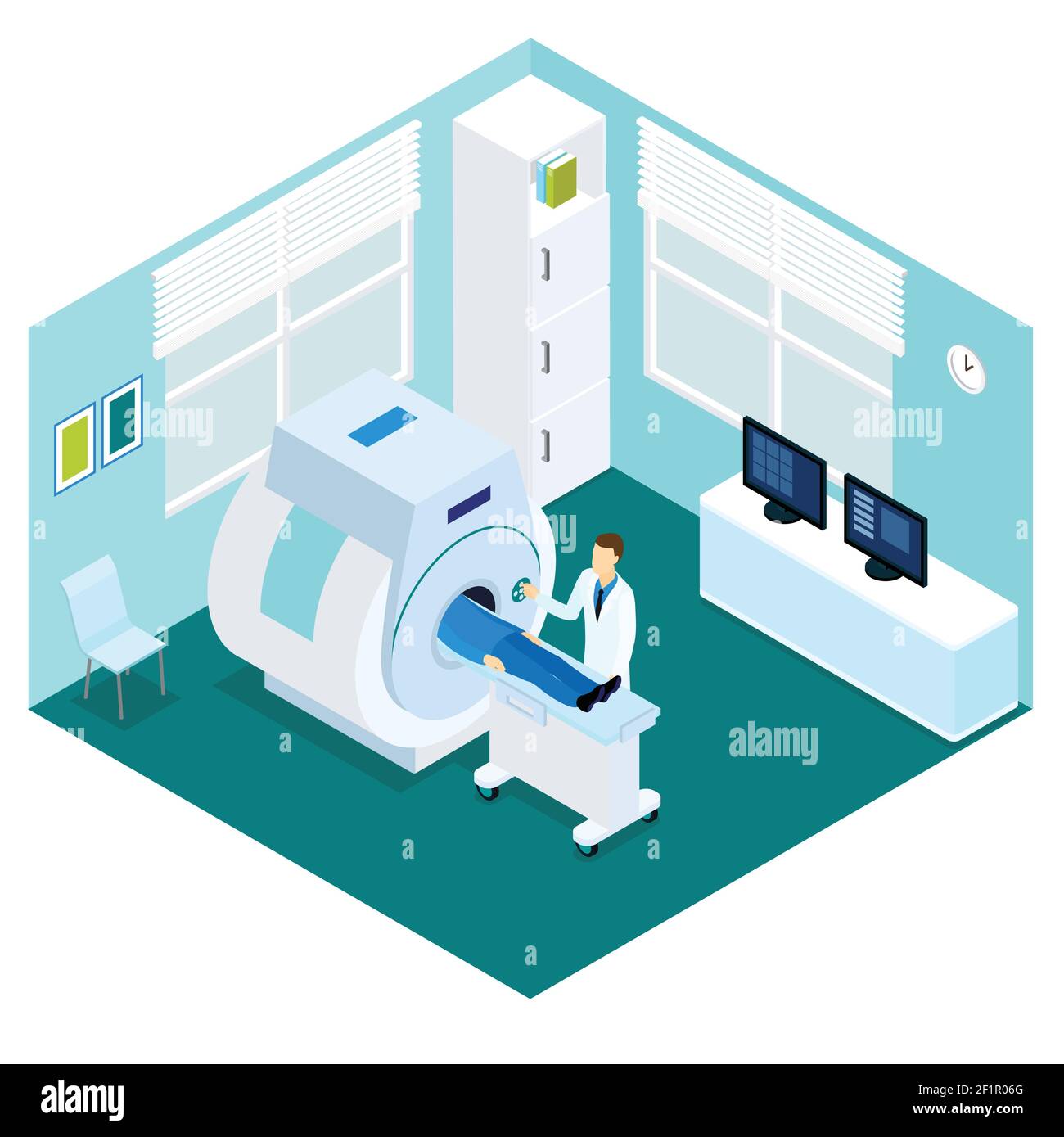 Mri Diagnostic Procedure Isometric Concept With Doctor And Patient In