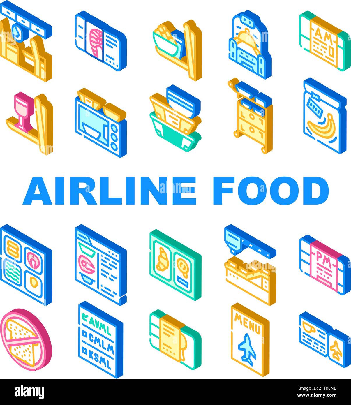 Airline Food Nutrition Collection Icons Set Vector Stock Vector Image ...