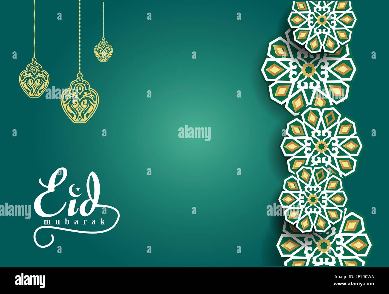 Eid mubarak background with floral patterns, lanterns, Greeting card ...
