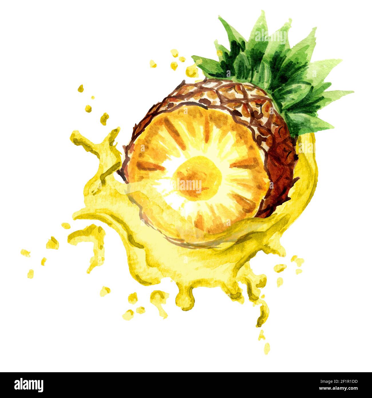 Ripe pineapple in splash of pineapple juice isolated on white ...
