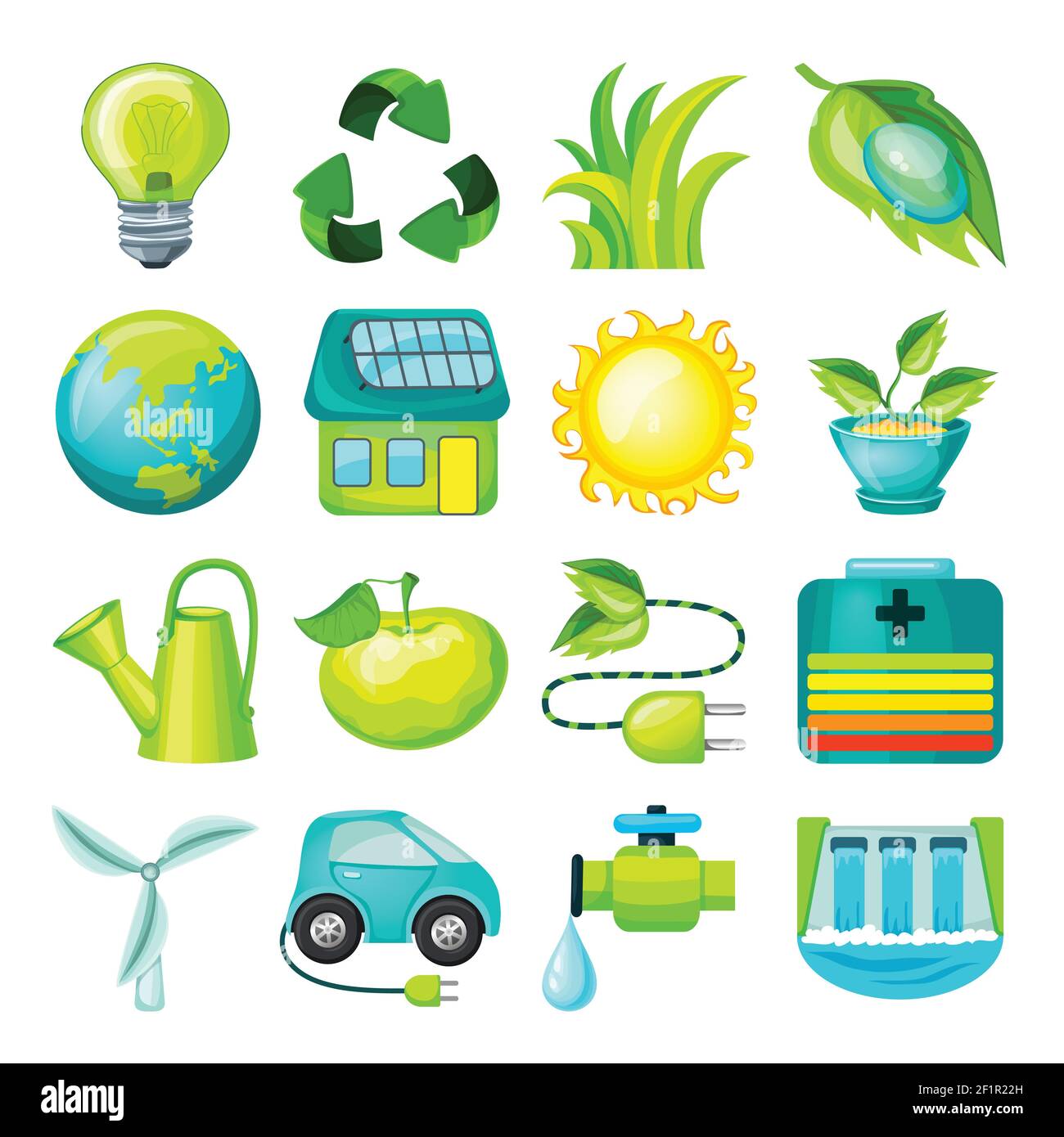 Ecological cartoon icons collection with environmental organic natural ...