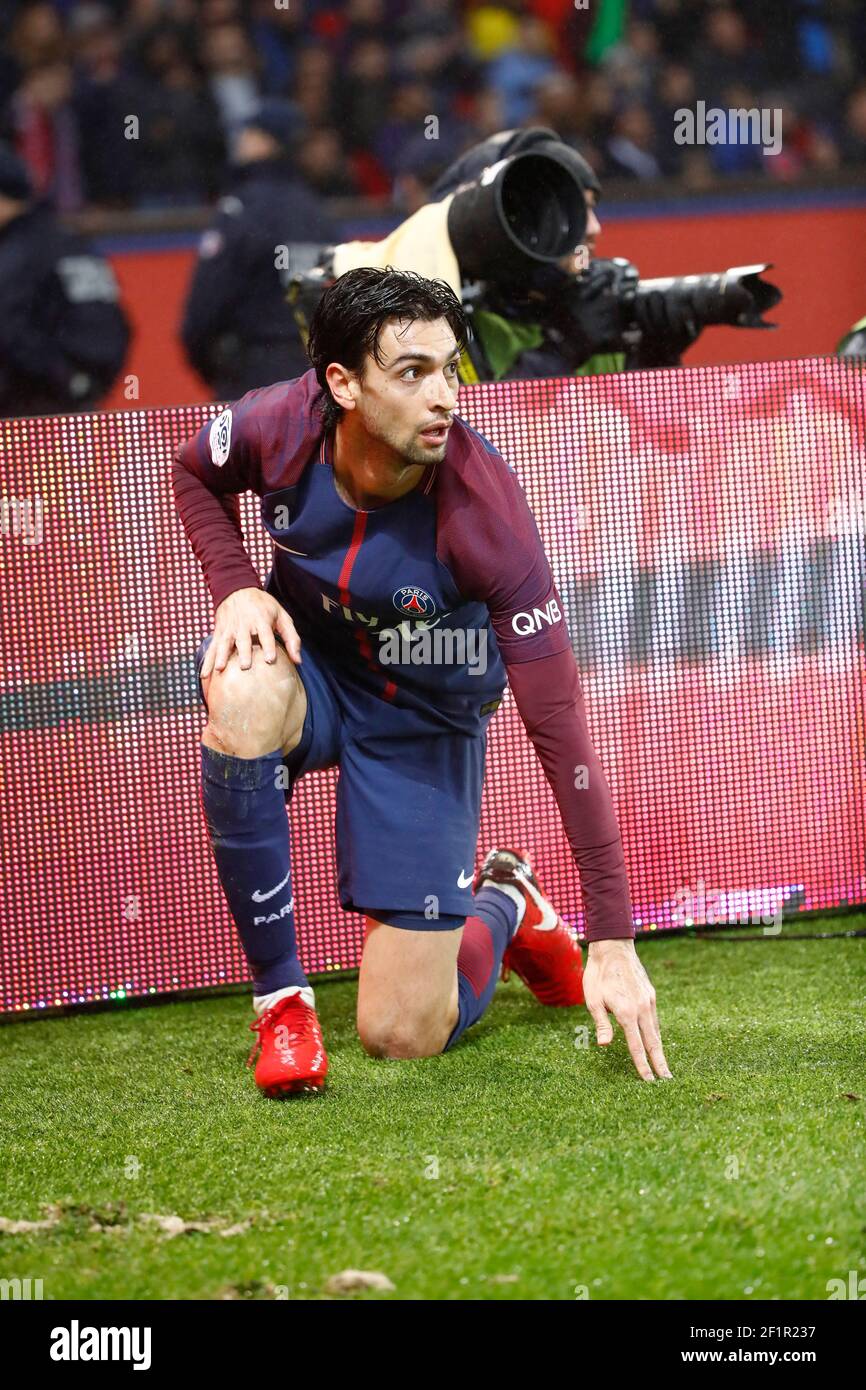 Javier Matias Pastore (psg) on the floor behind the advertising screen ...