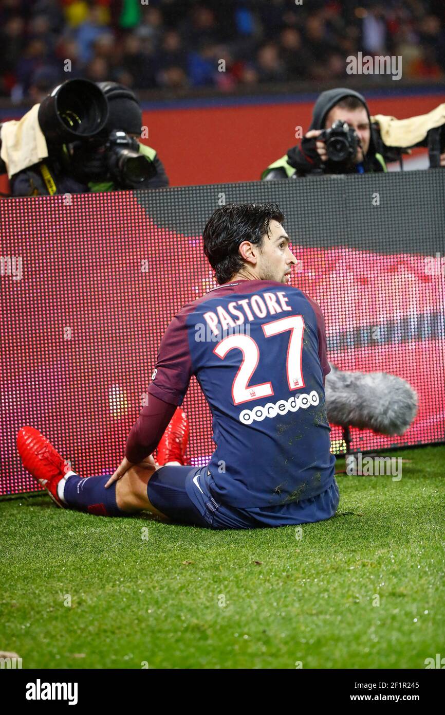 Javier Matias Pastore (psg) on the floor behind the advertising screen ...