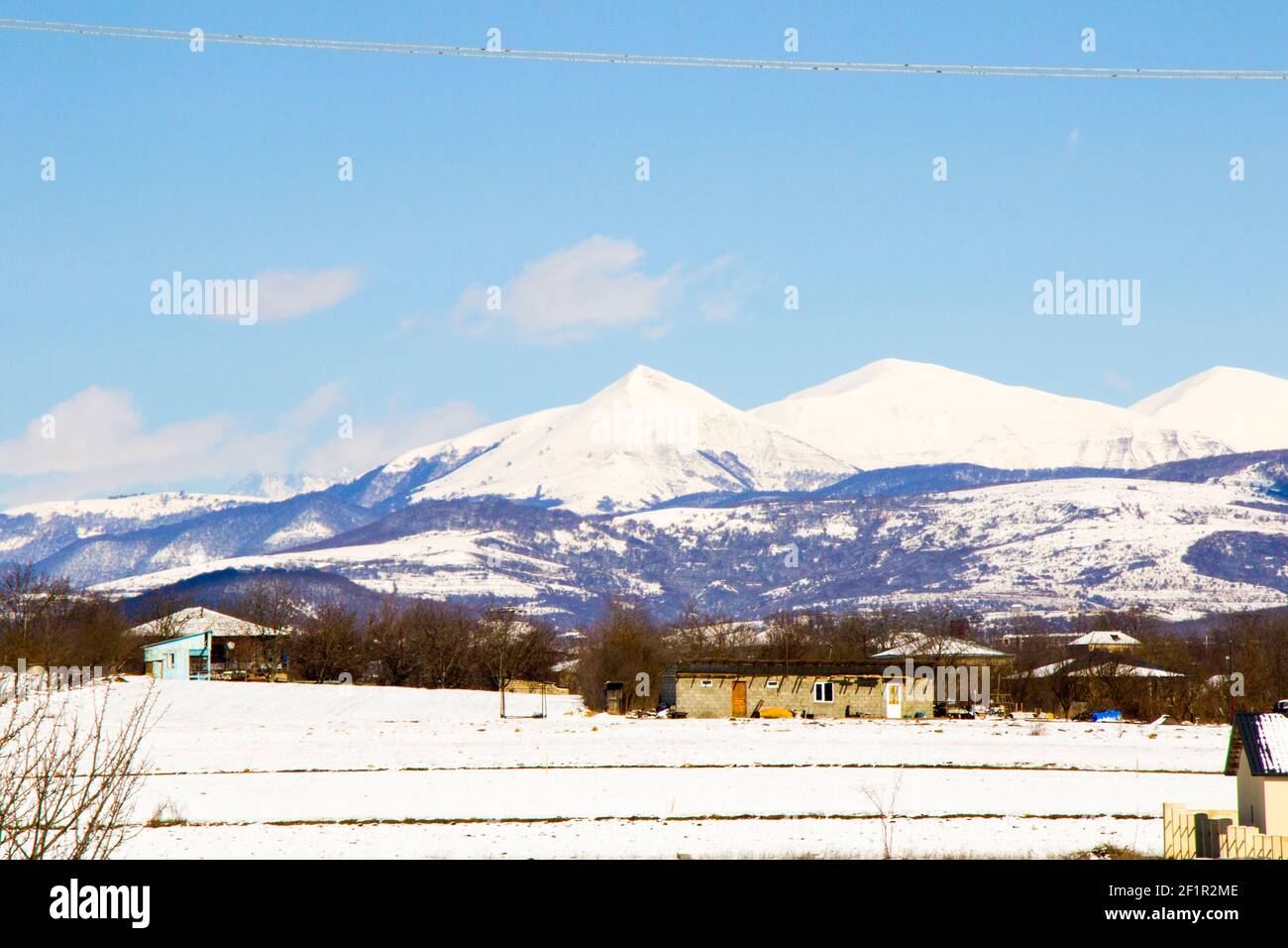 Winter landscape and view, sunlight and snow in Georgia, mountain ...