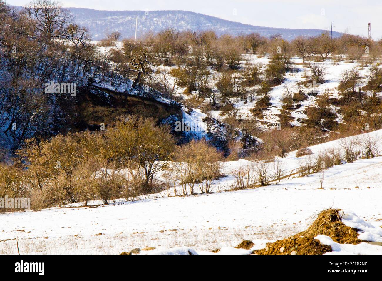 Winter landscape and view, sunlight and snow in Georgia, mountain ...