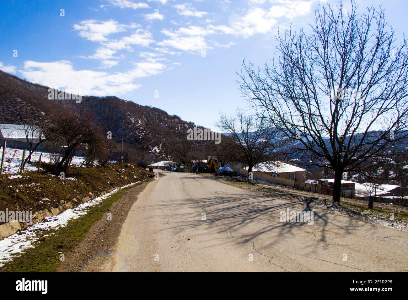 Highway and road landscape and view, winter snow and sunlight in ...
