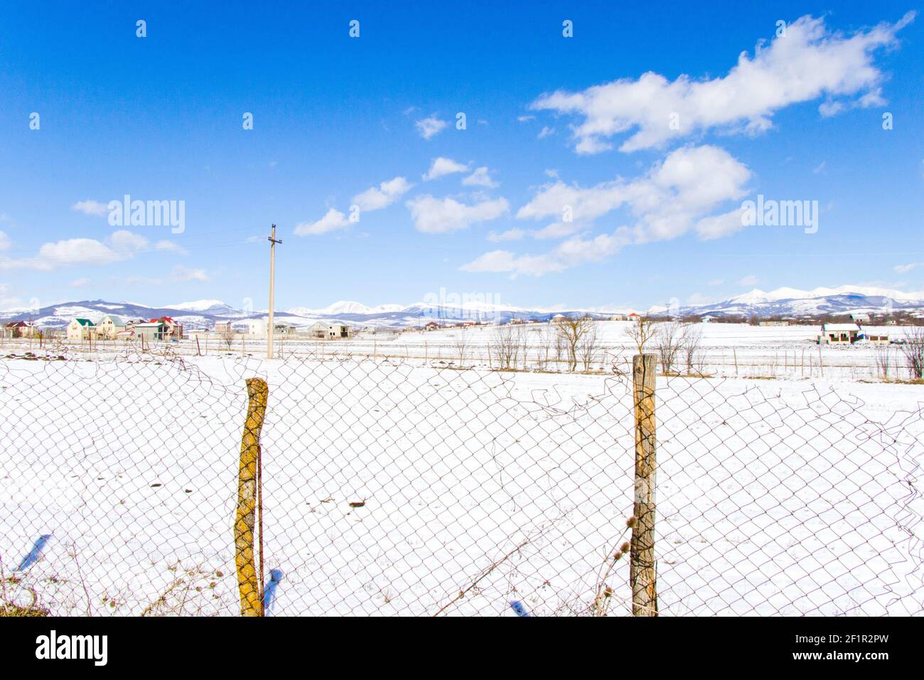 Winter landscape and view, sunlight and snow in Georgia, mountain ...