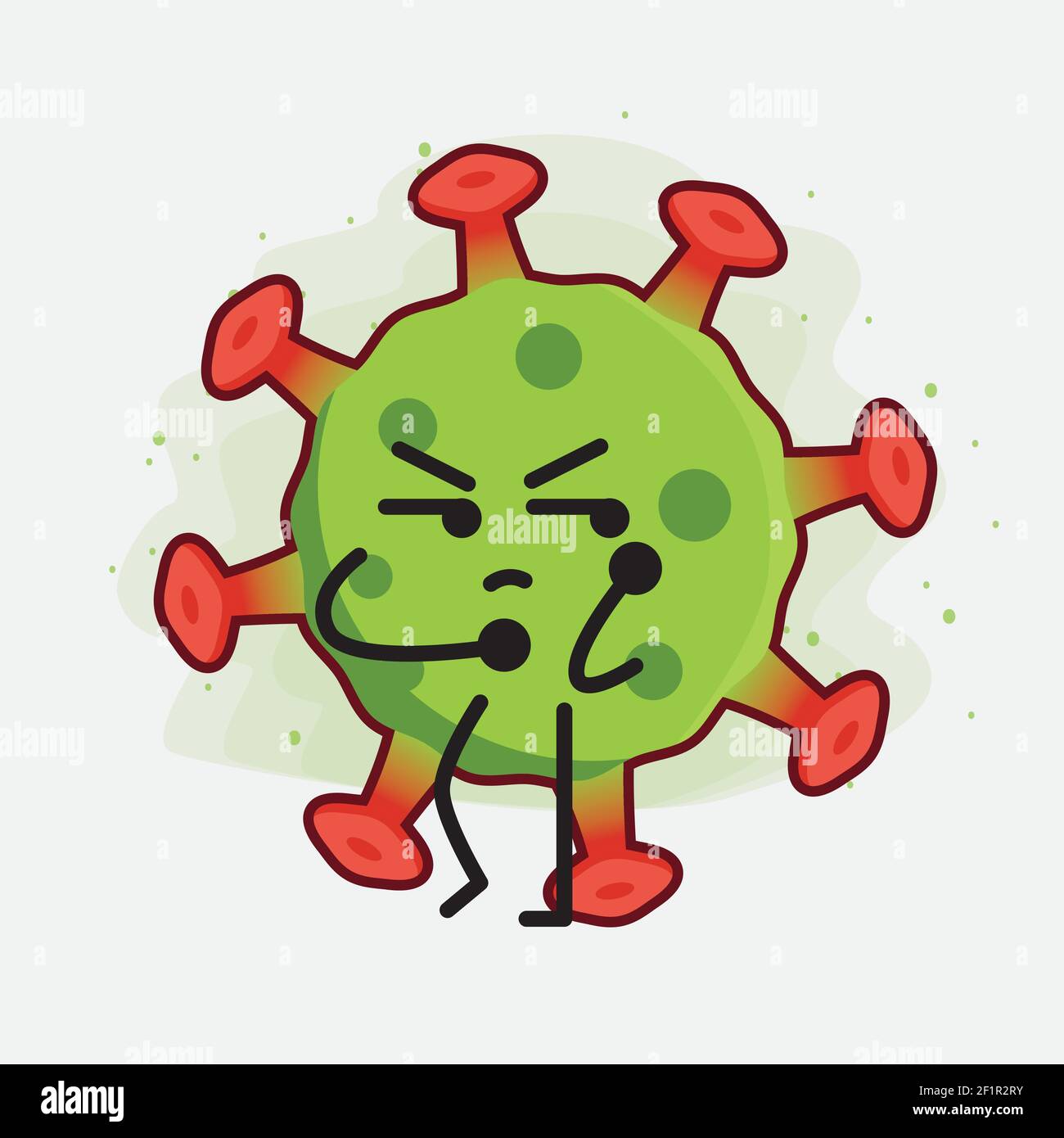 Vector Illustration of Green Virus Character with cute face, simple ...