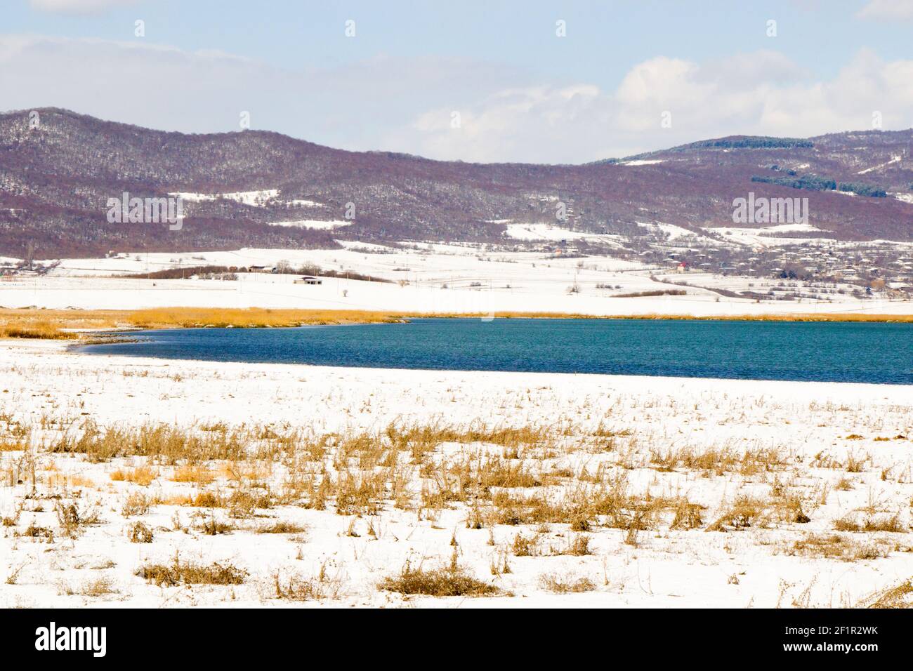 Winter landscape and view, sunlight and snow in Georgia, mountain ...