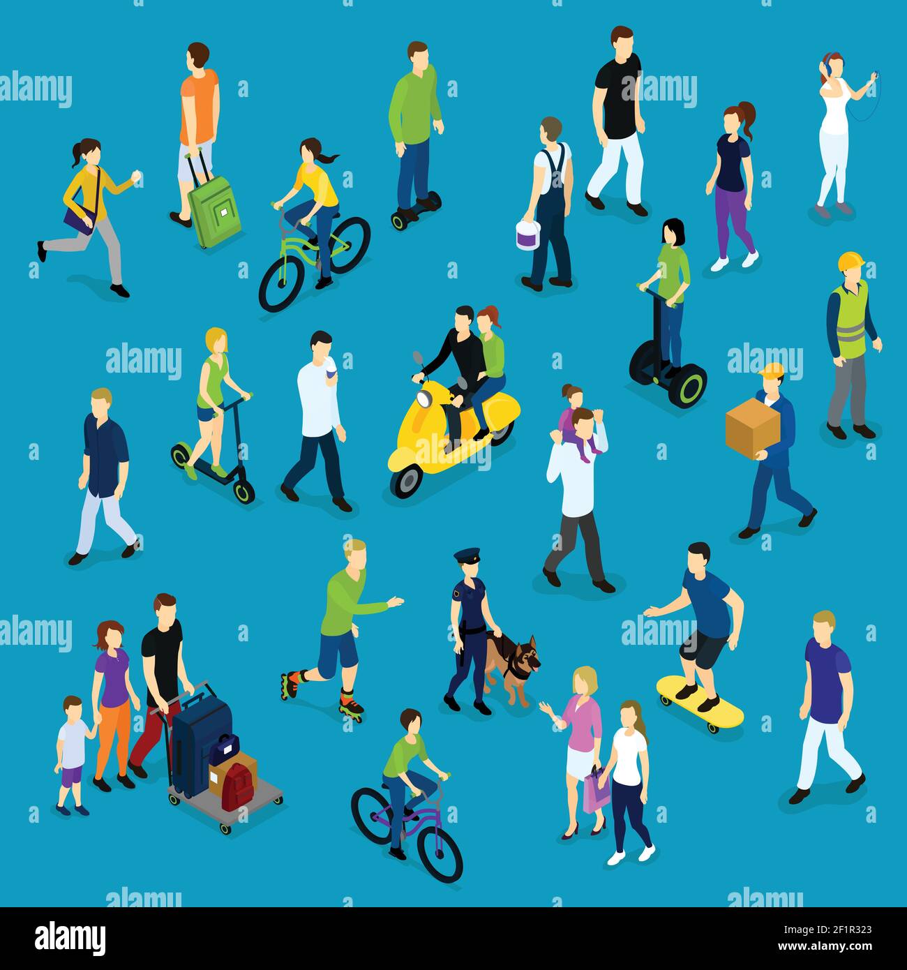 Isometric social crowd template with people of different ages and ...