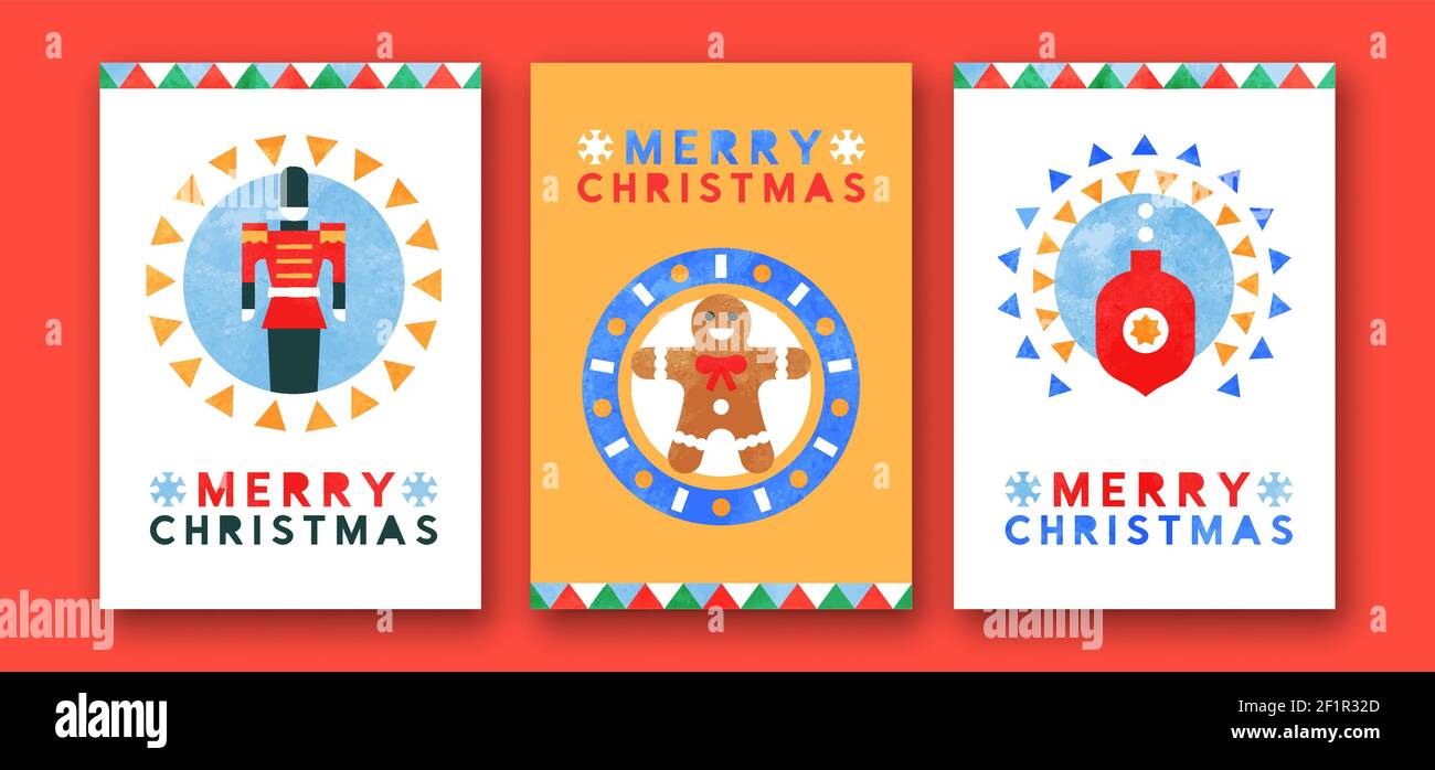 Merry Christmas greeting card set. Modern scandinavian art illustration ...