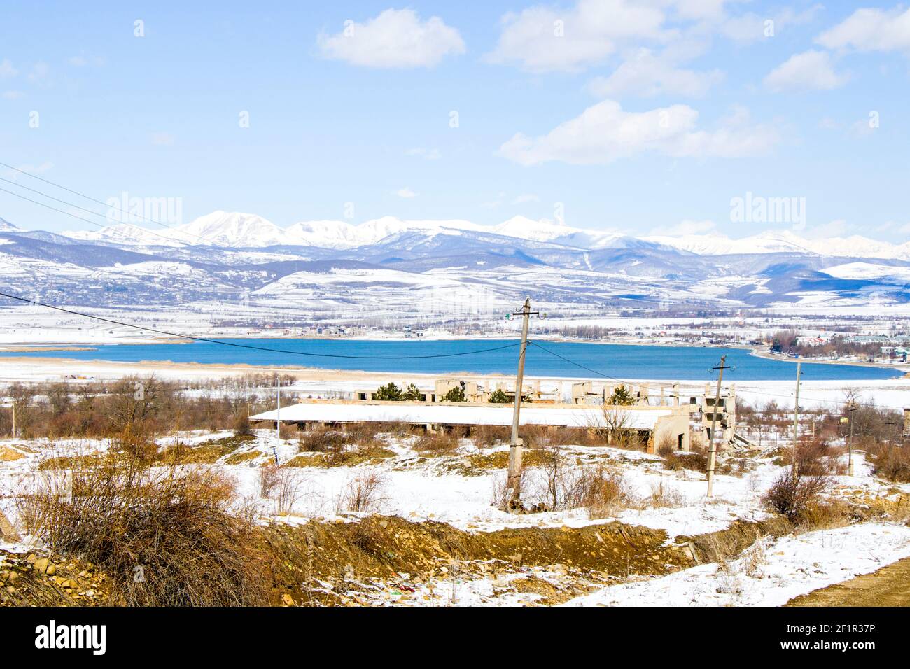 Winter landscape and view, sunlight and snow in Georgia, mountain ...