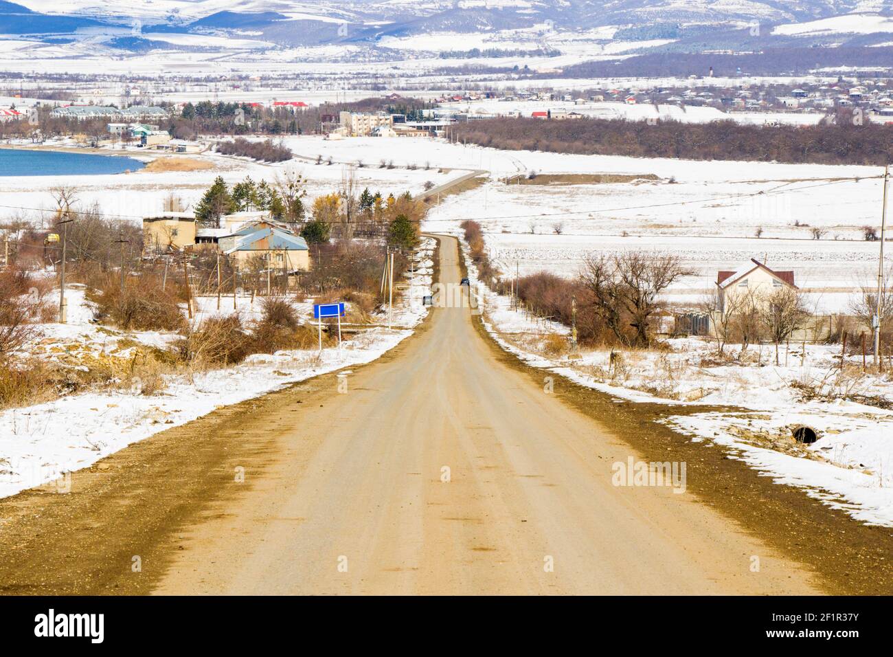 Highway and road landscape and view, winter snow and sunlight in ...
