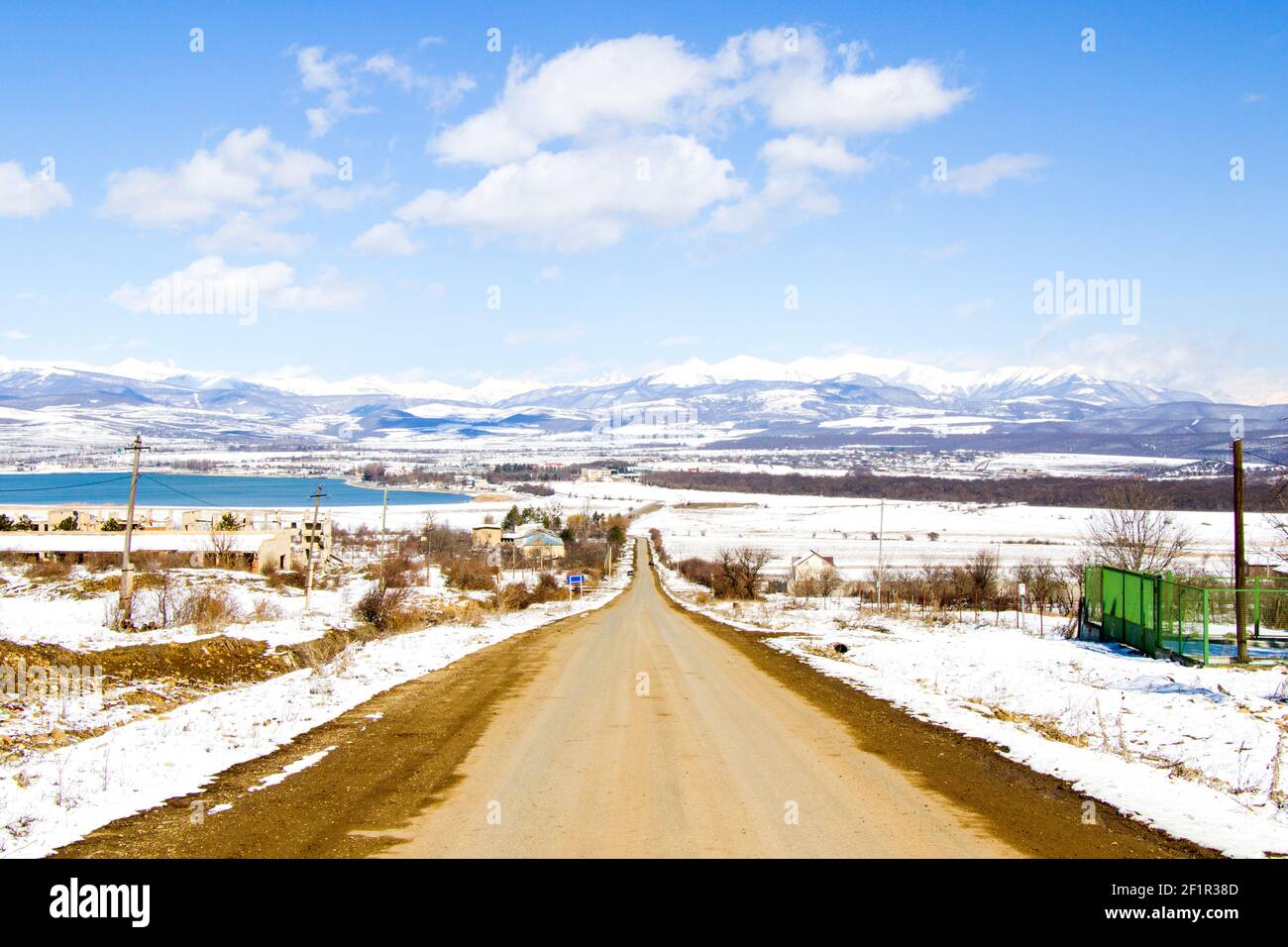 Highway and road landscape and view, winter snow and sunlight in ...