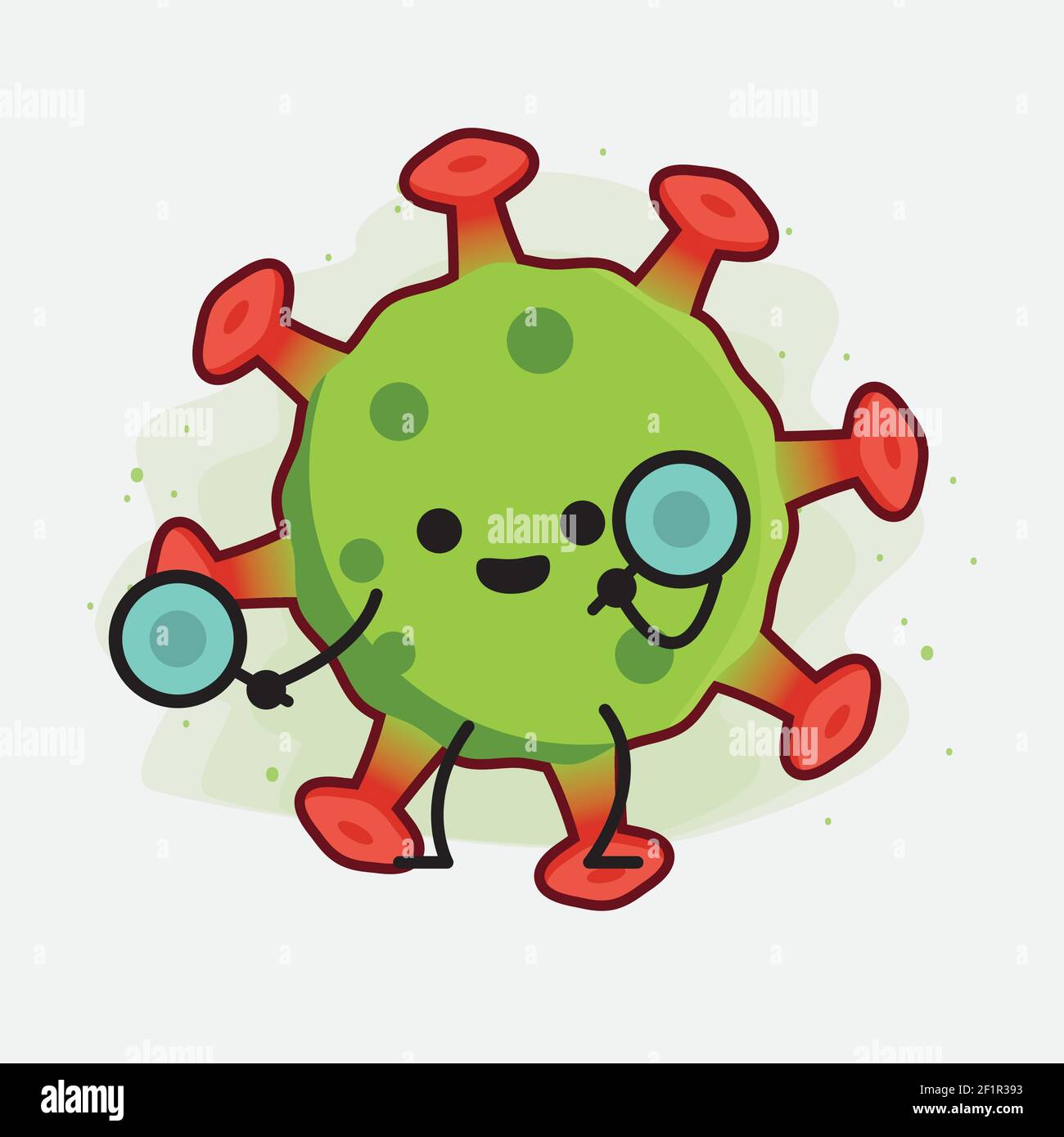 Vector Illustration of Green Virus Character with cute face, simple ...