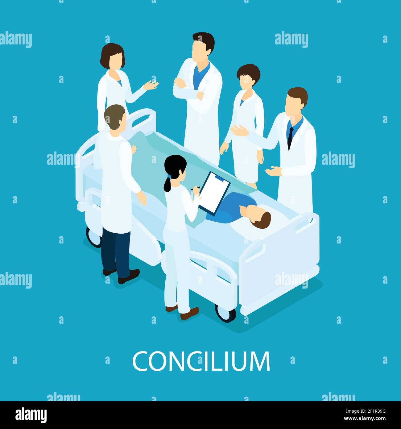 Medical meeting isometric concept with doctors standing and discussing ...