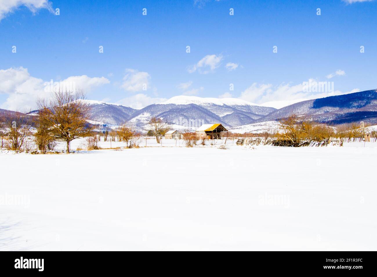Winter landscape and view, sunlight and snow in Georgia, mountain ...