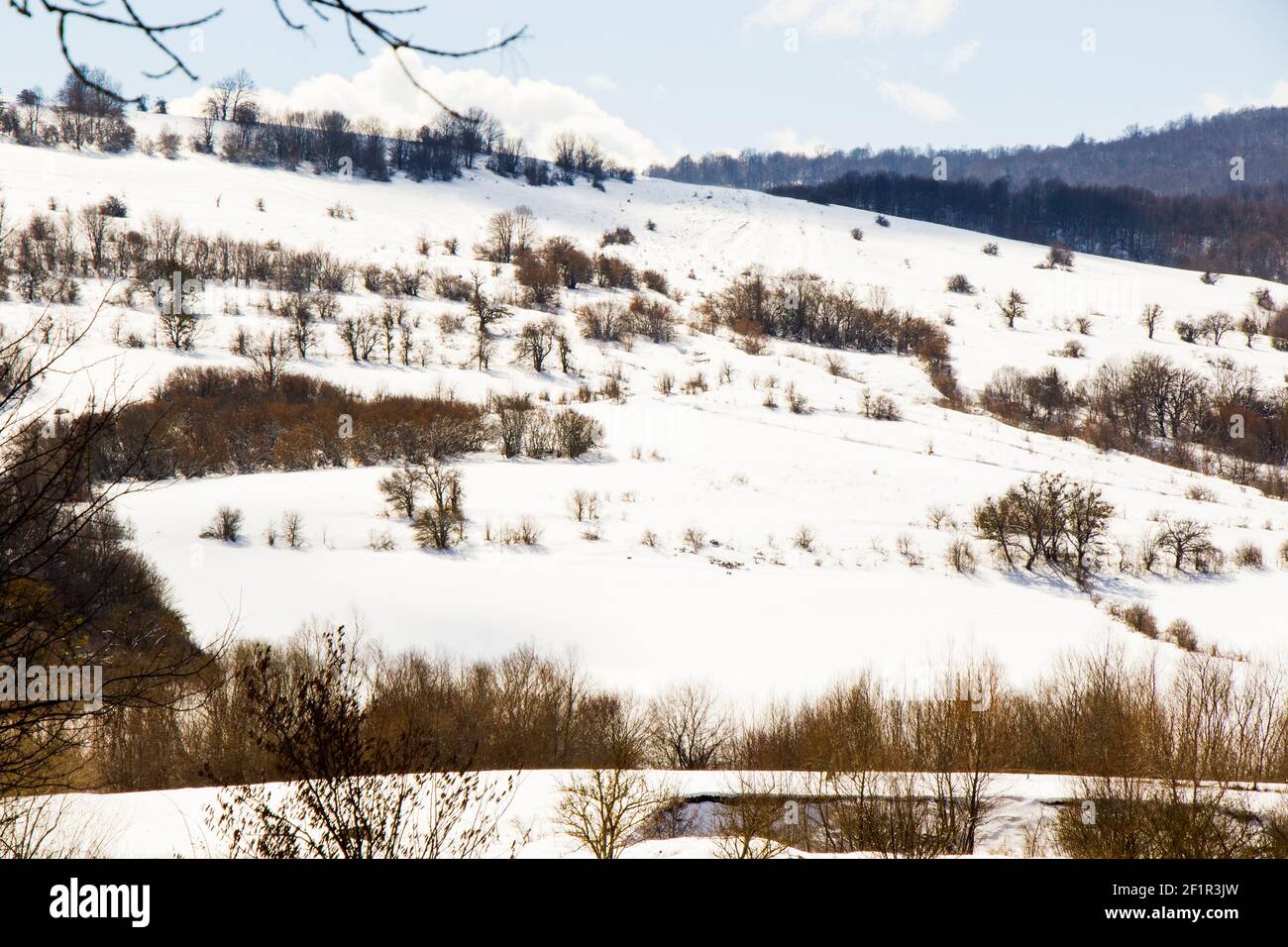 Winter landscape and view, sunlight and snow in Georgia, mountain ...