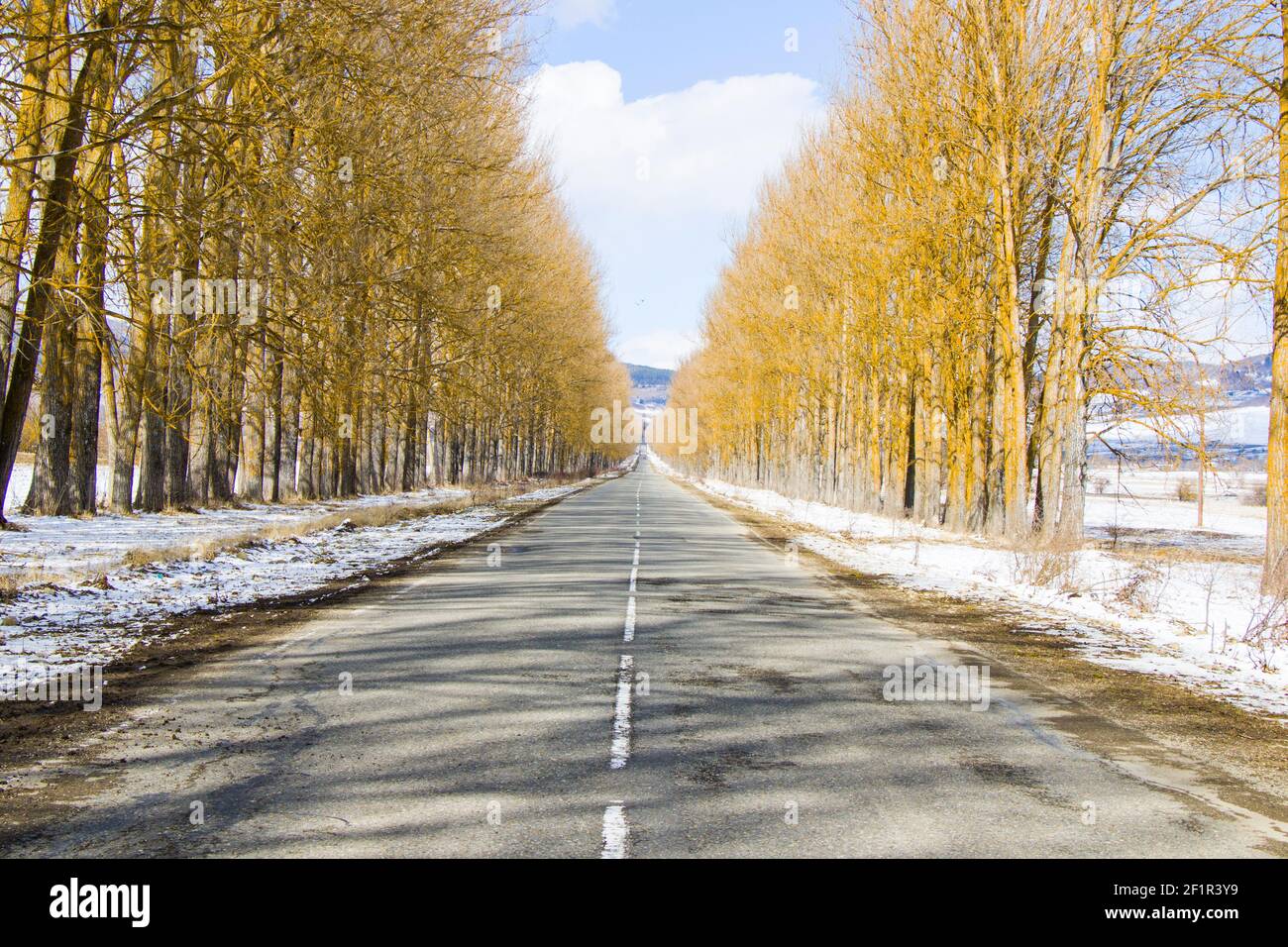 Highway and road landscape and view, winter snow and sunlight in ...