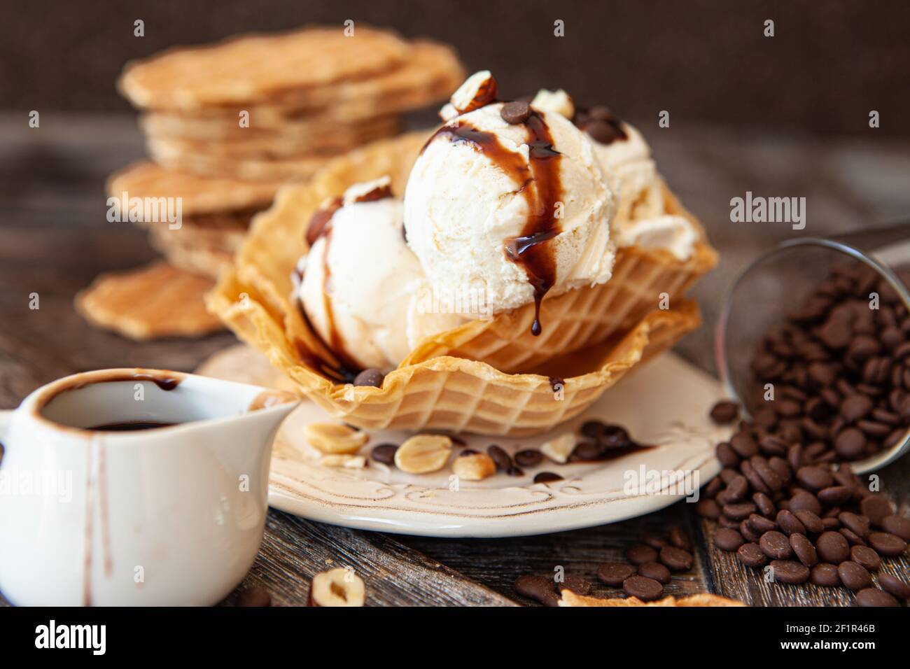 Waffle cup with ice cream Stock Photo - Alamy