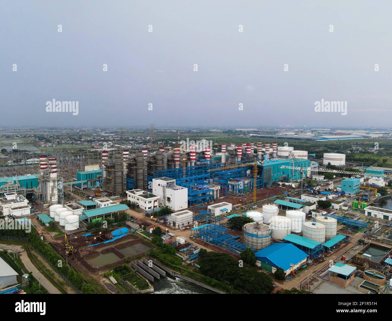 Aerial view of Oil and gas industry - refinery after rain - factory ...