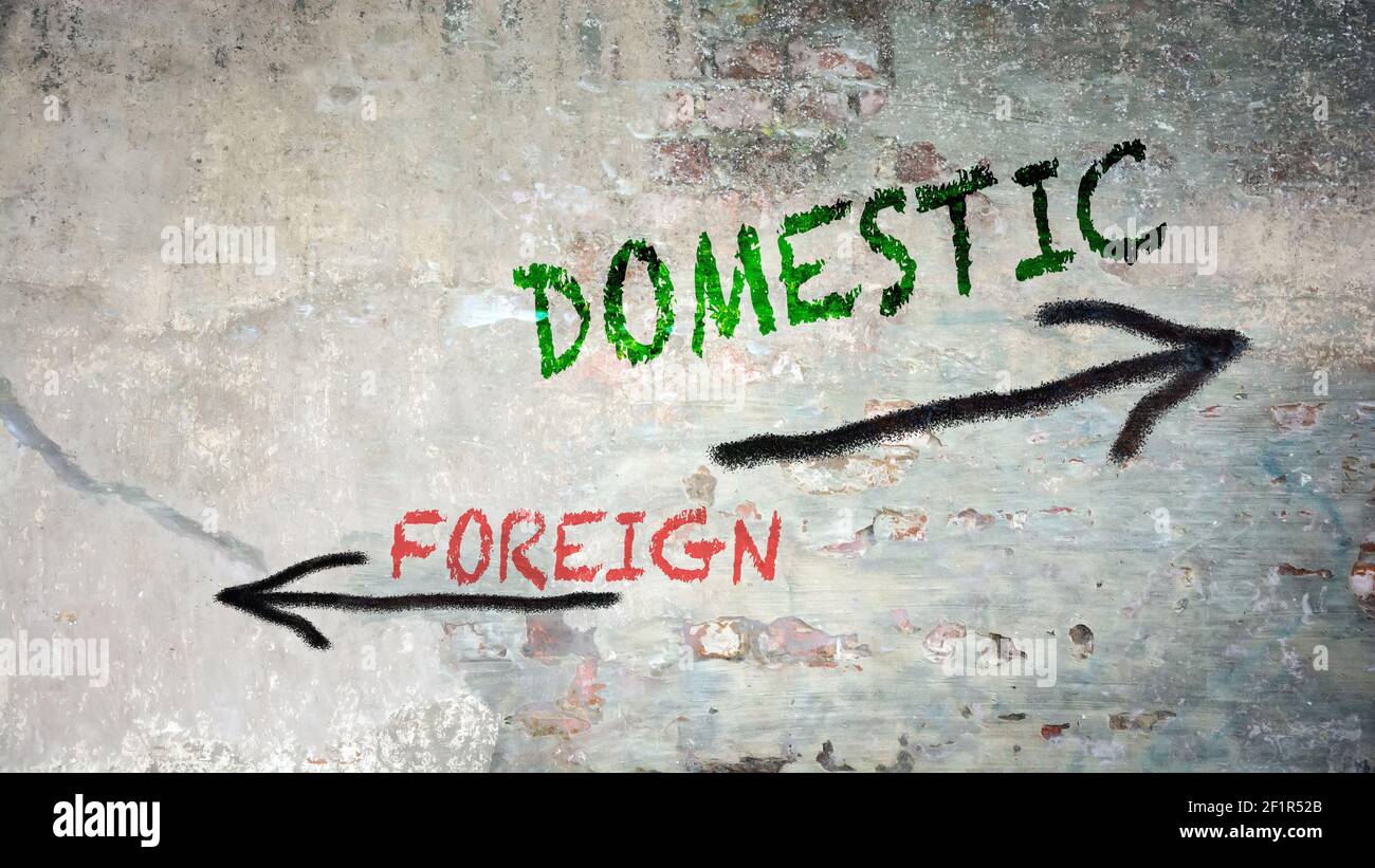 Street Sign the Direction Way to Domestic versus Foreign Stock Photo ...