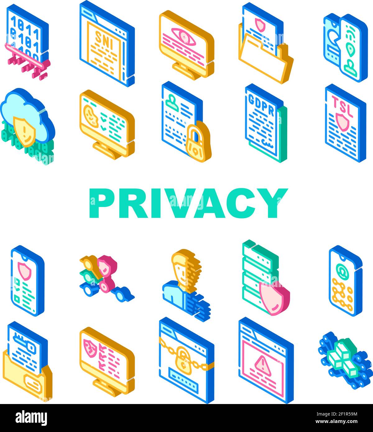 Privacy Policy Protect Collection Icons Set Vector Stock Vector Image ...