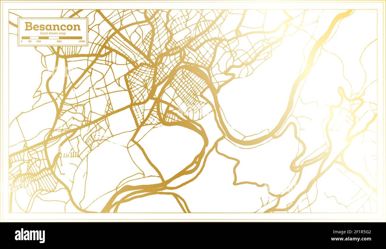 Besancon France City Map in Retro Style in Golden Color. Outline Map ...