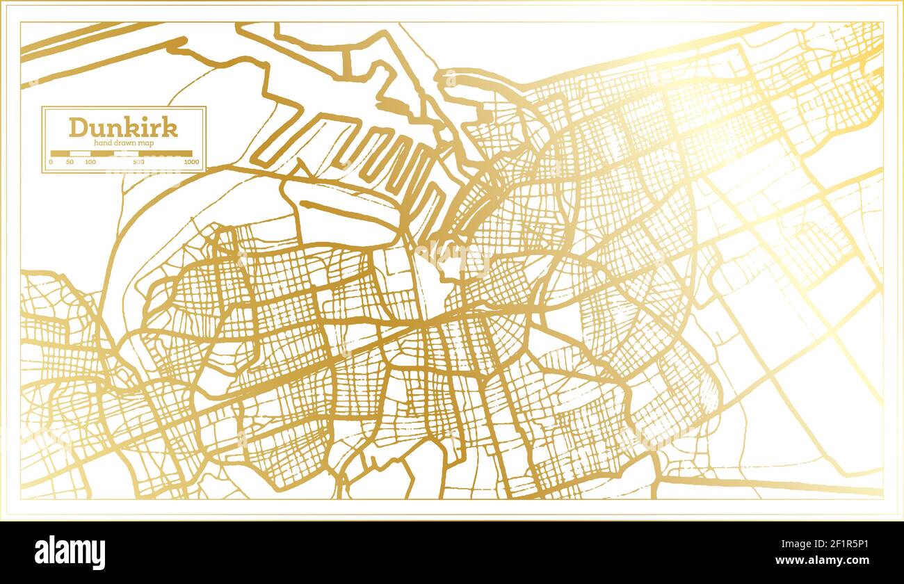 Dunkirk France City Map in Retro Style in Golden Color. Outline Map ...