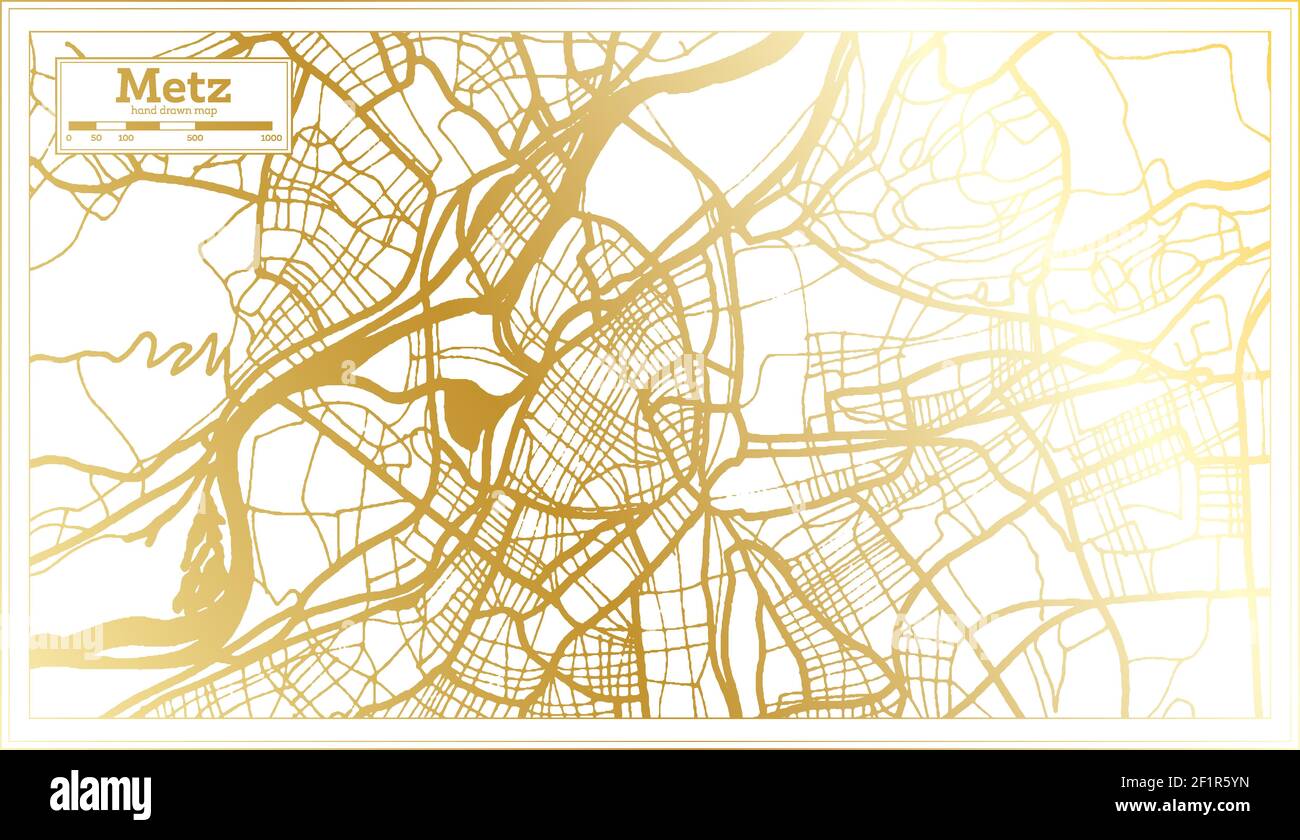 Metz France City Map in Retro Style in Golden Color. Outline Map ...
