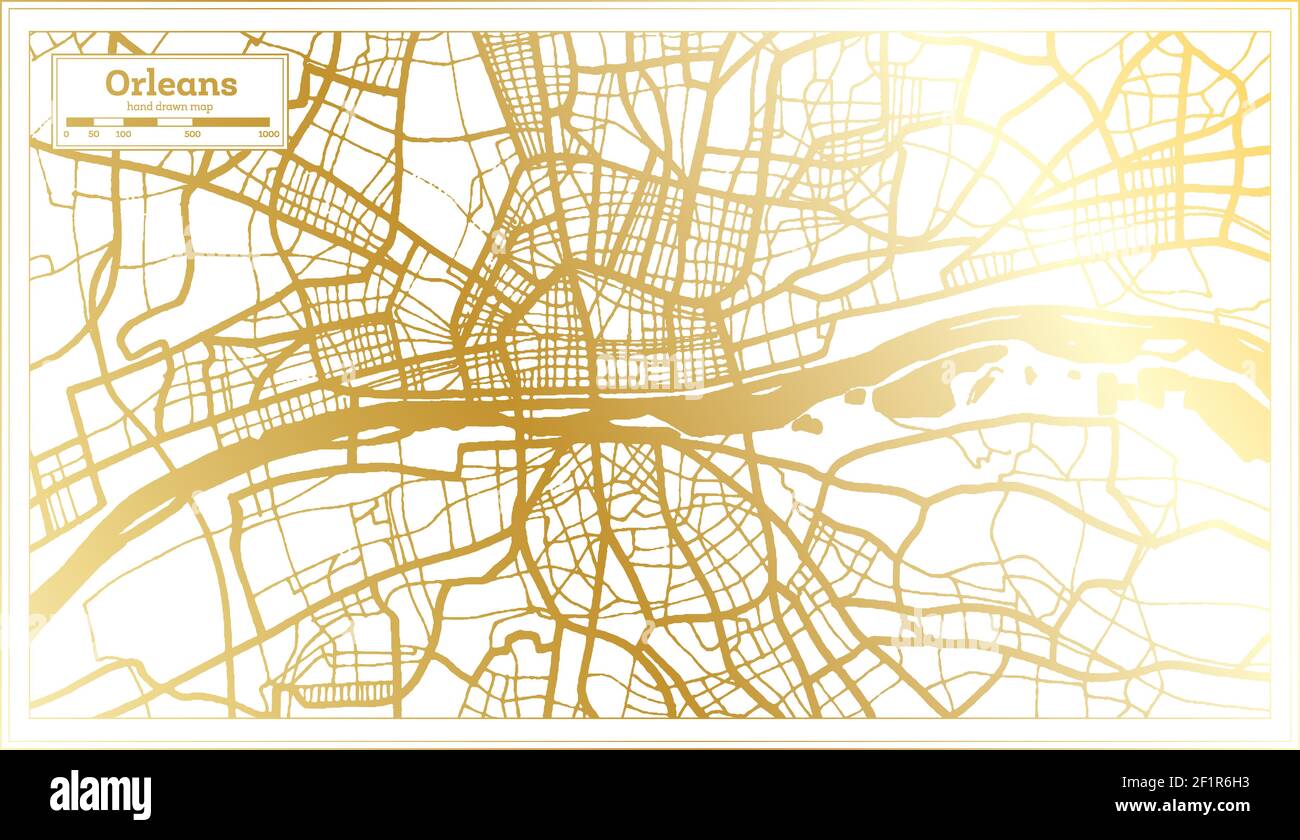 Orleans France City Map in Retro Style in Golden Color. Outline Map ...
