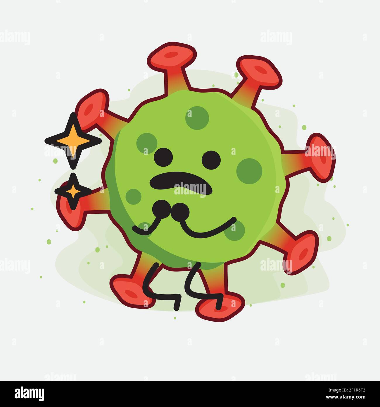 Vector Illustration of Green Virus Character with cute face, simple ...