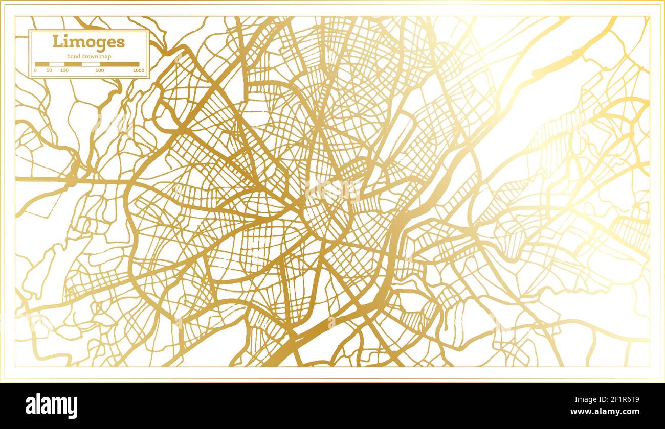 Limoges France City Map in Retro Style in Golden Color. Outline Map ...