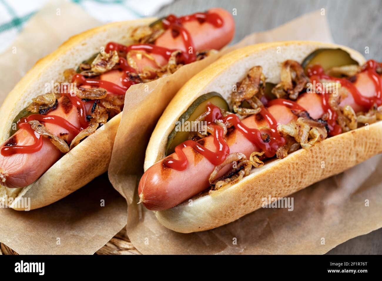 Barbecue Grilled Hot Dog with ketchup Stock Photo - Alamy